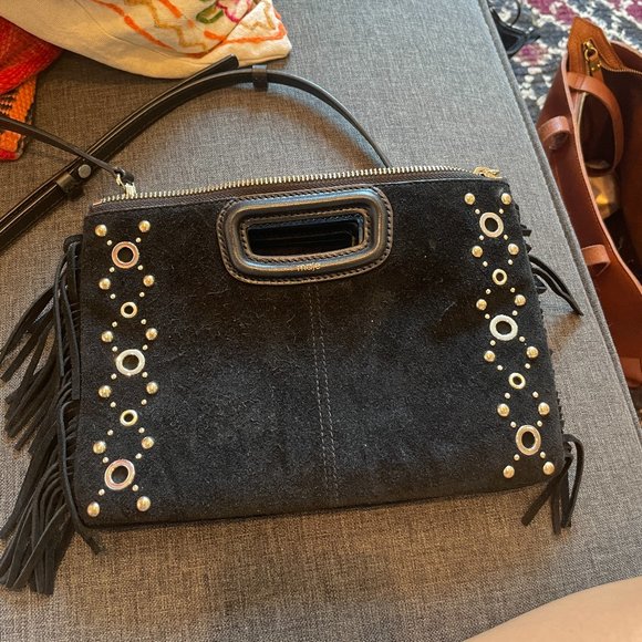 Maje | Bags | Maje Studded Crossbody M Bag Purse Black Suede Detachable ...